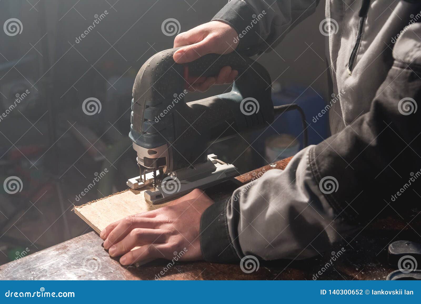 Close Up of Carpenter`s Hands Working Power Tools for Processing Wood ...