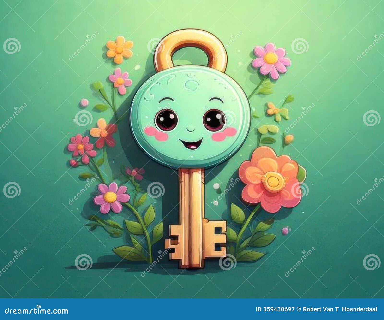 Close Up of a Cartoon of a Key with Smiley Face Stock Illustration ...