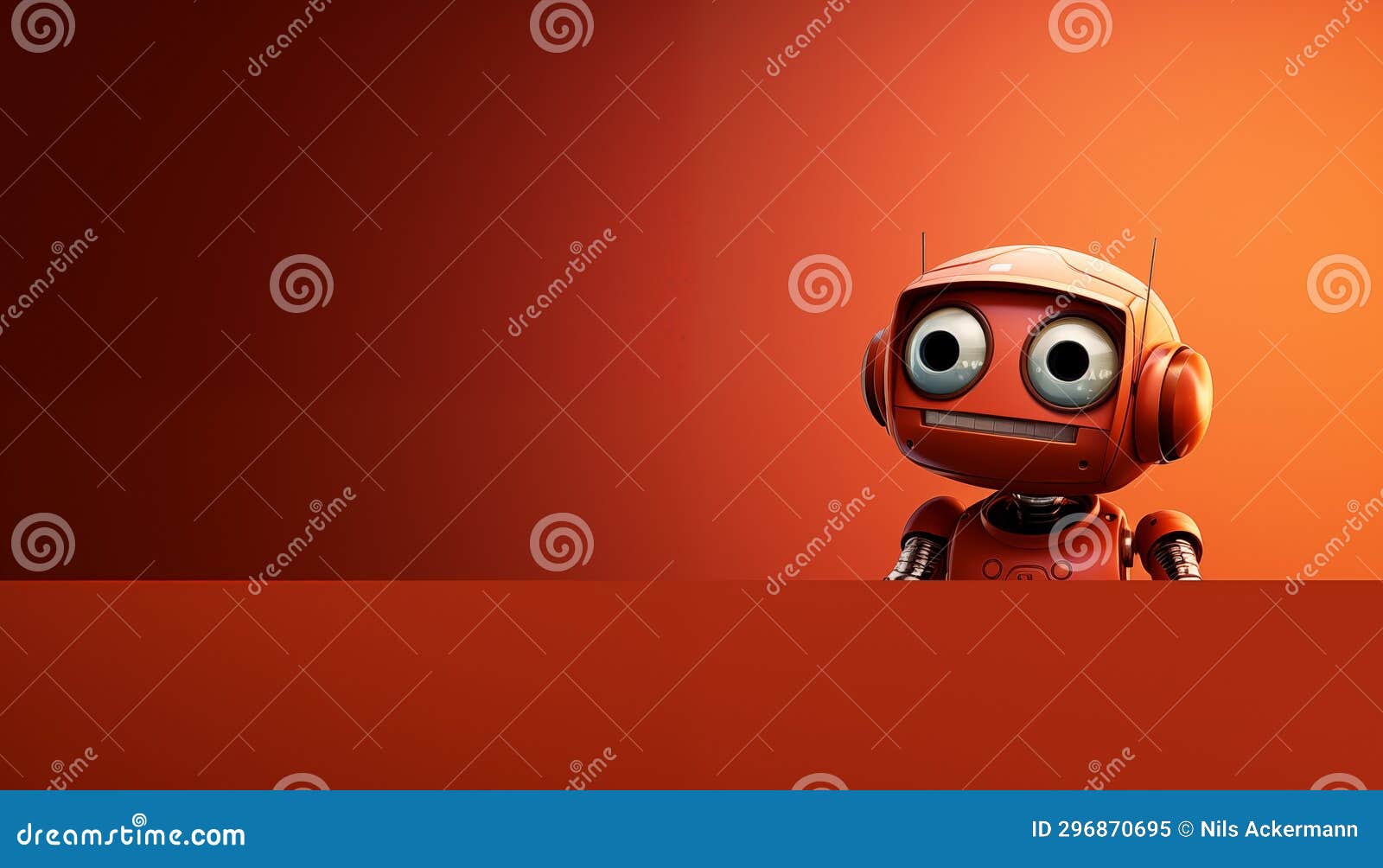 Close Up of a Cartoon Robot. Technology Wallpaper in Red Stock ...