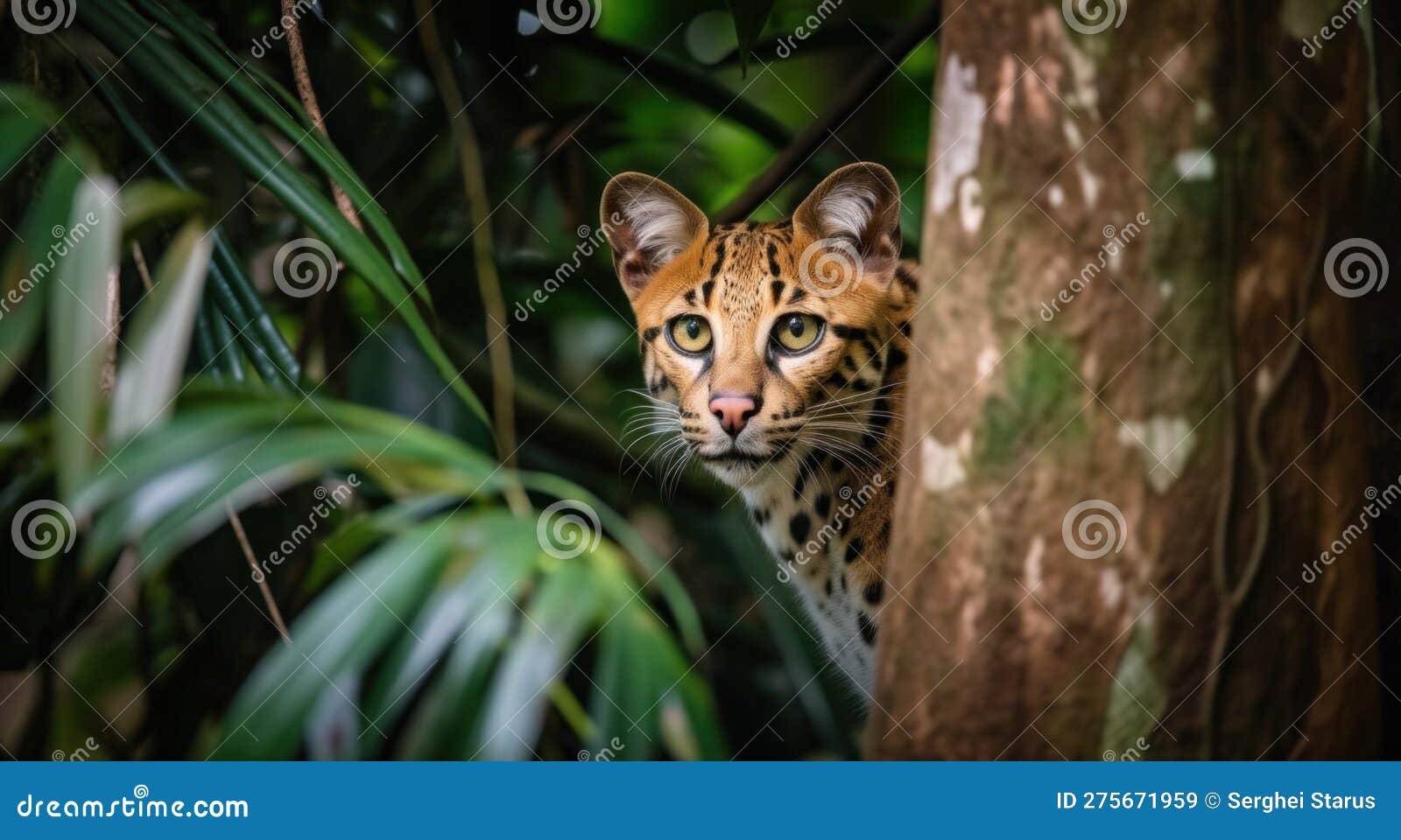 A Close Up of a Cat Behind a Tree. AI Generative Image. Stock Image ...