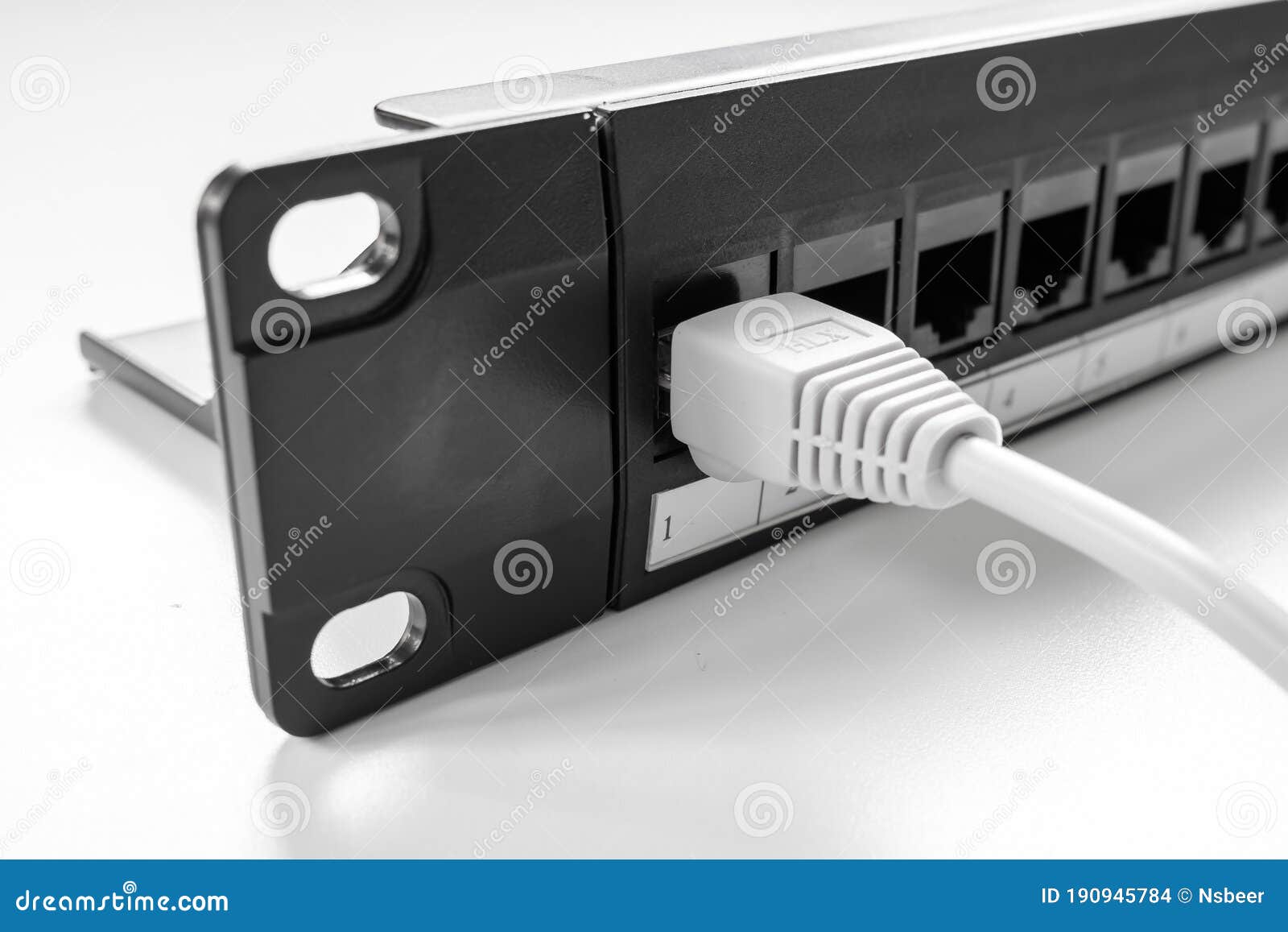 Close-up Of A Cat5e 24-Port Patch Panel Showing An Ethernet Patch Lead ...
