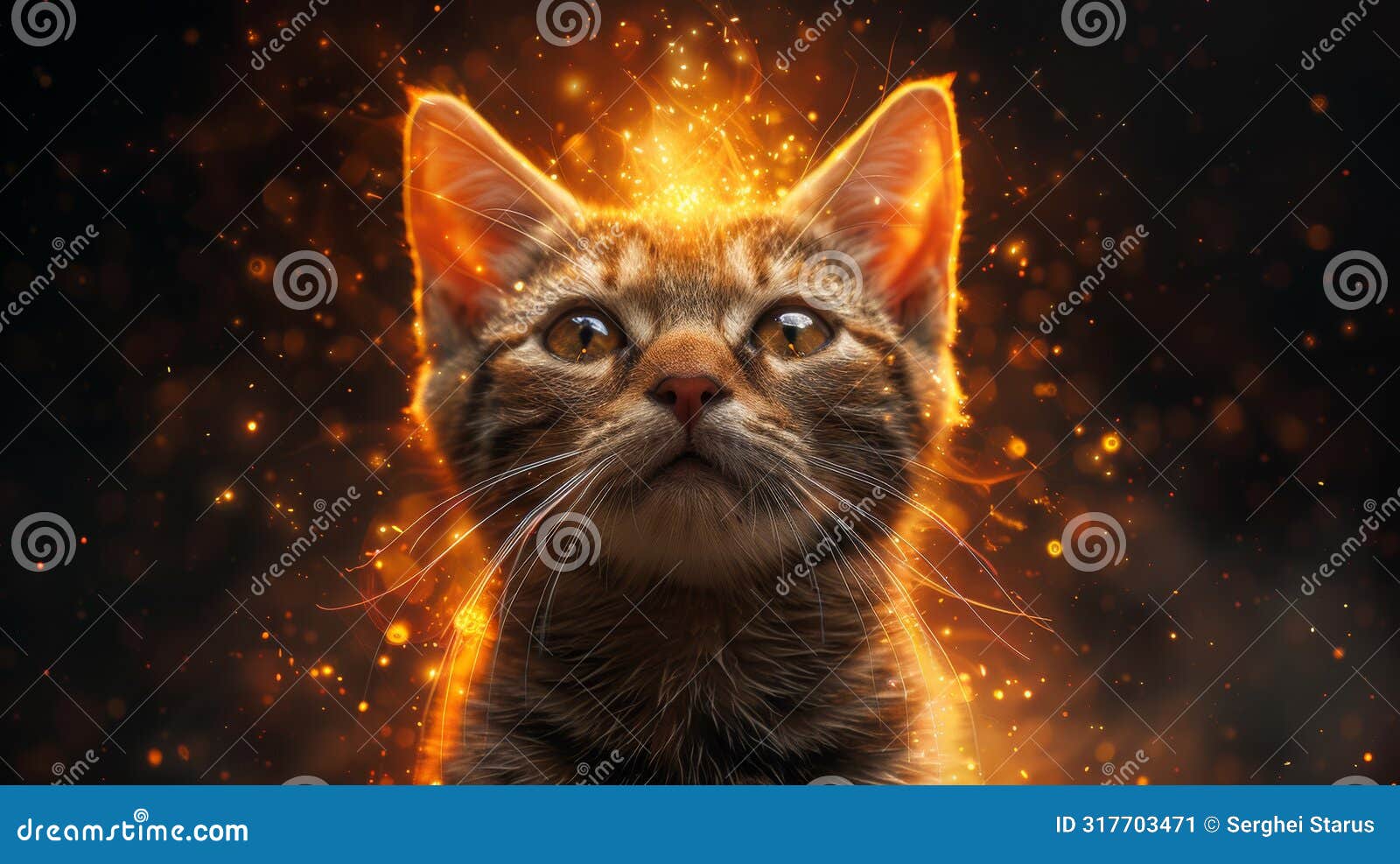 A Close Up of a Cat with Glowing Eyes and Fire Around it, AI Stock ...