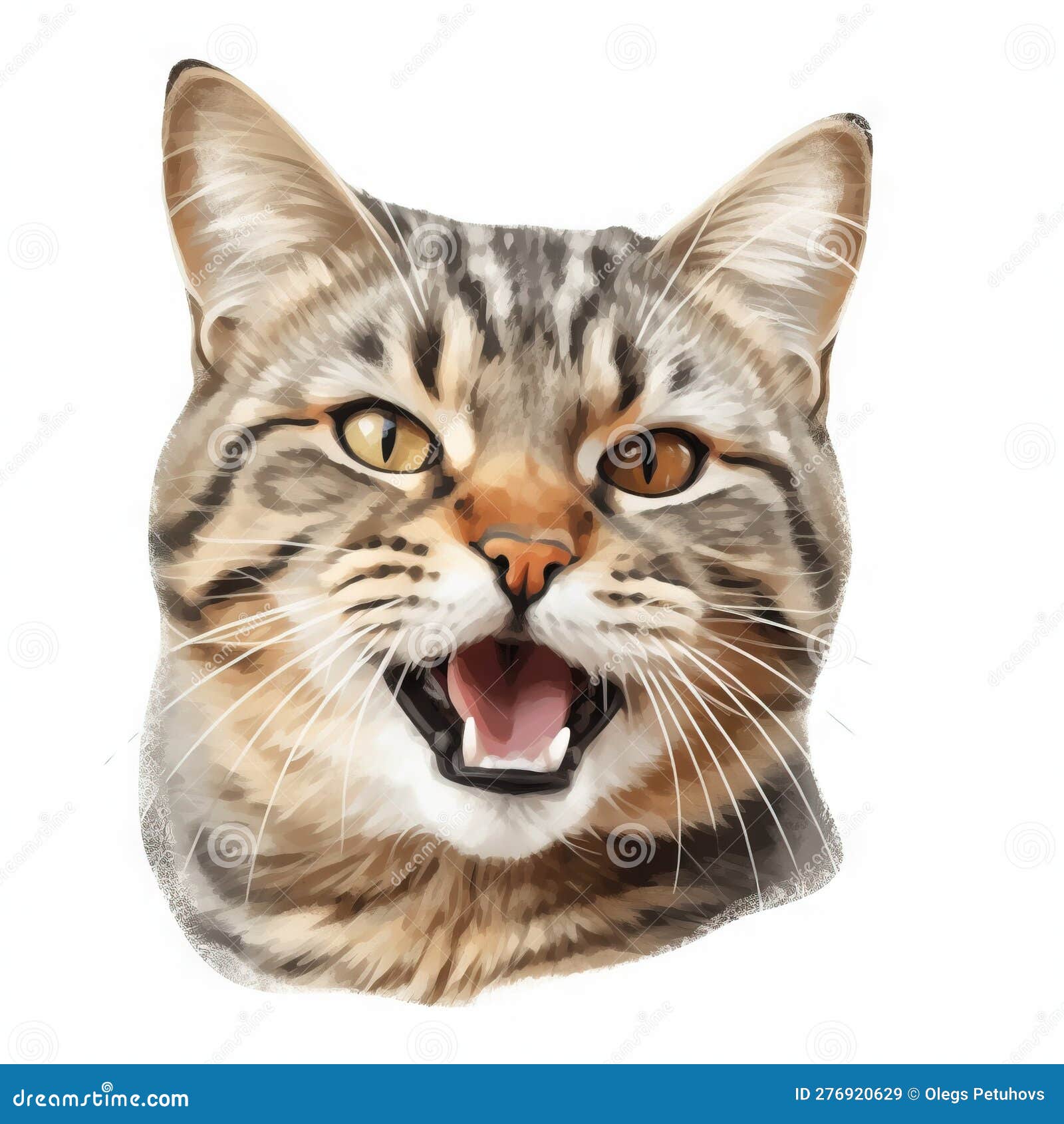 A Close Up of a Cat S Face with Its Mouth Open Stock Illustration ...