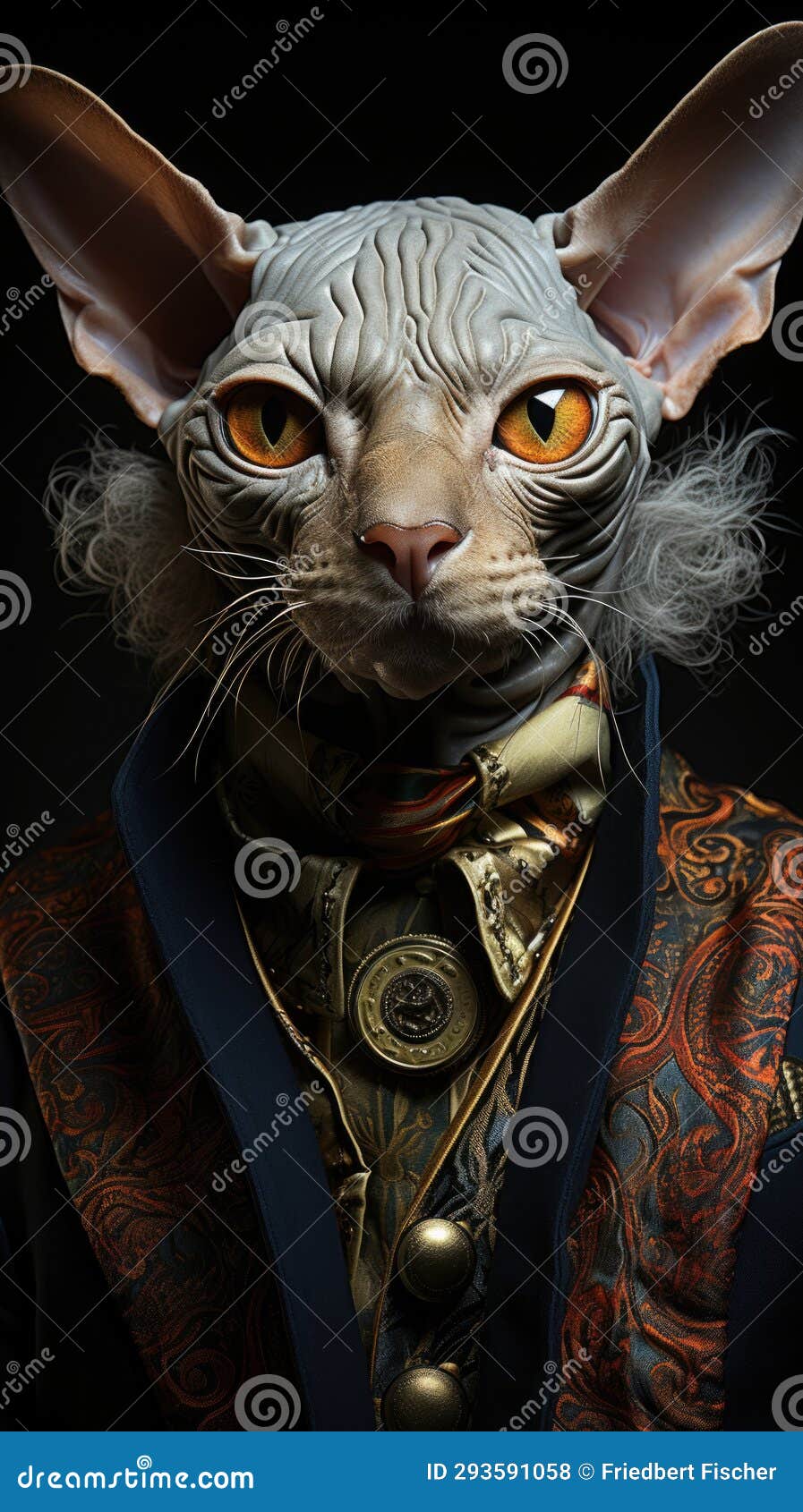 A Close Up of a Cat Wearing a Suit and Tie Sphynx Cat Character. Stock ...