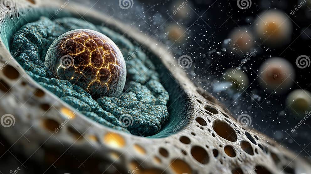 A Close-up of a Cell with a Nucleus and Other Cellular Components ...