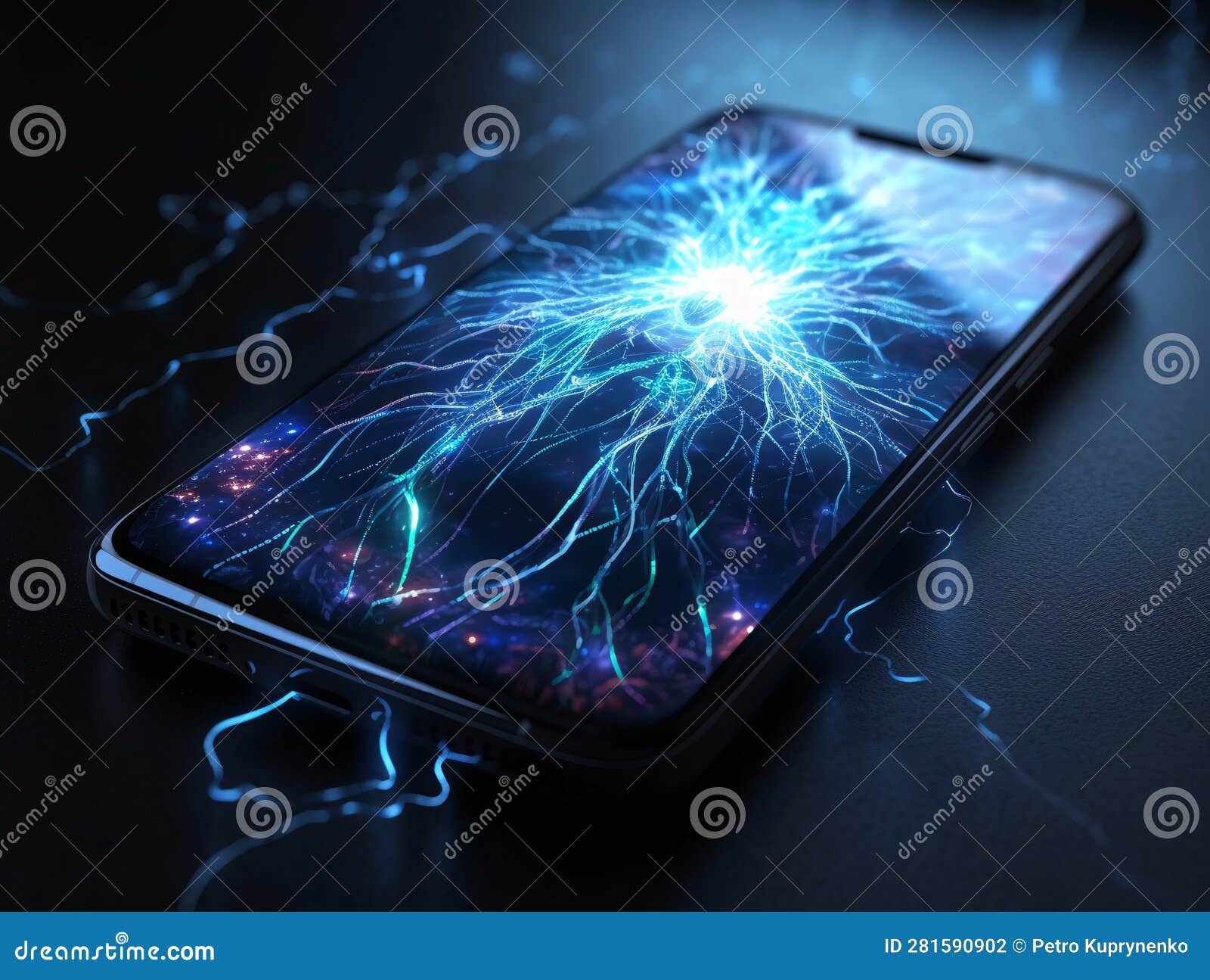 A Close-up of a Cell Phone Showing Lightning and Electrical Discharges ...
