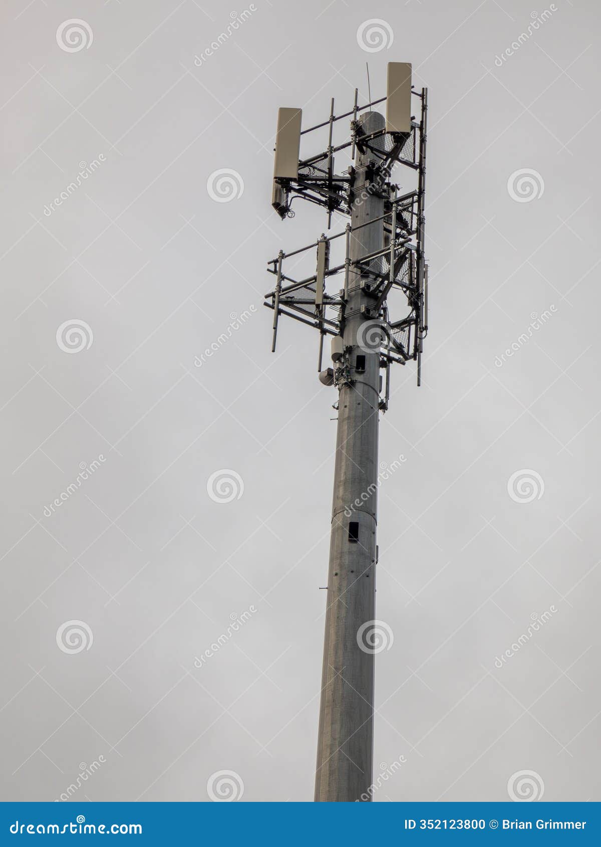 A Close-up of a Cell Tower Array Set Against a Gray Winter Sky Stock ...