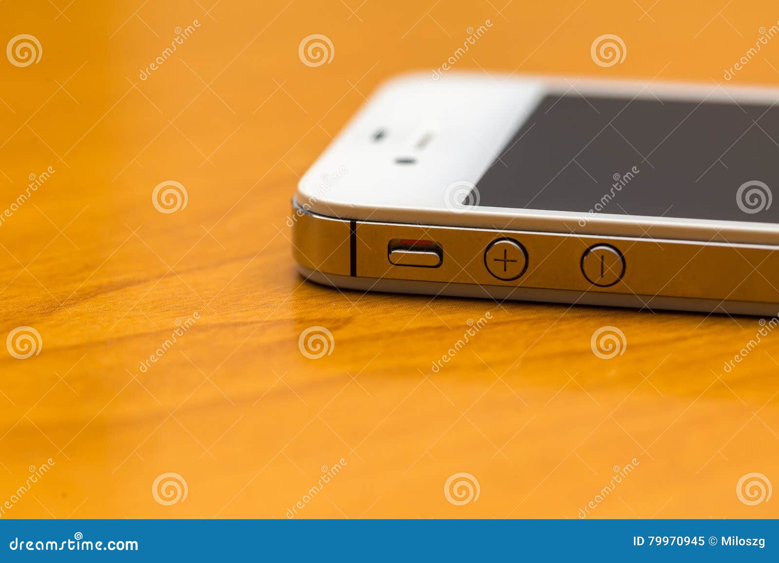 Close Up of Cellphone Lying on Wooden Table Stock Image - Image of ...