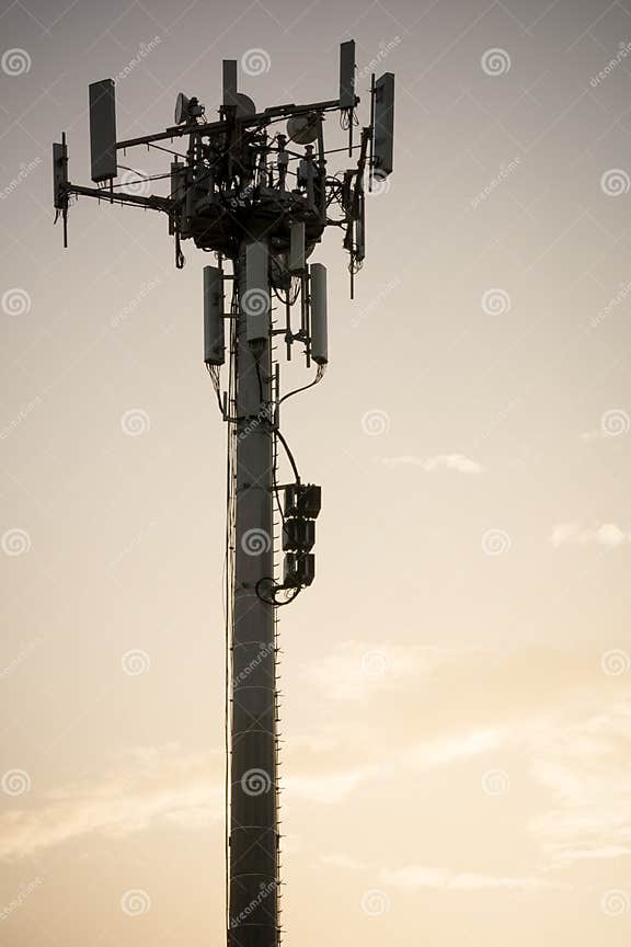 Close Up of Cellphone Tower at Sunset Stock Image - Image of data ...