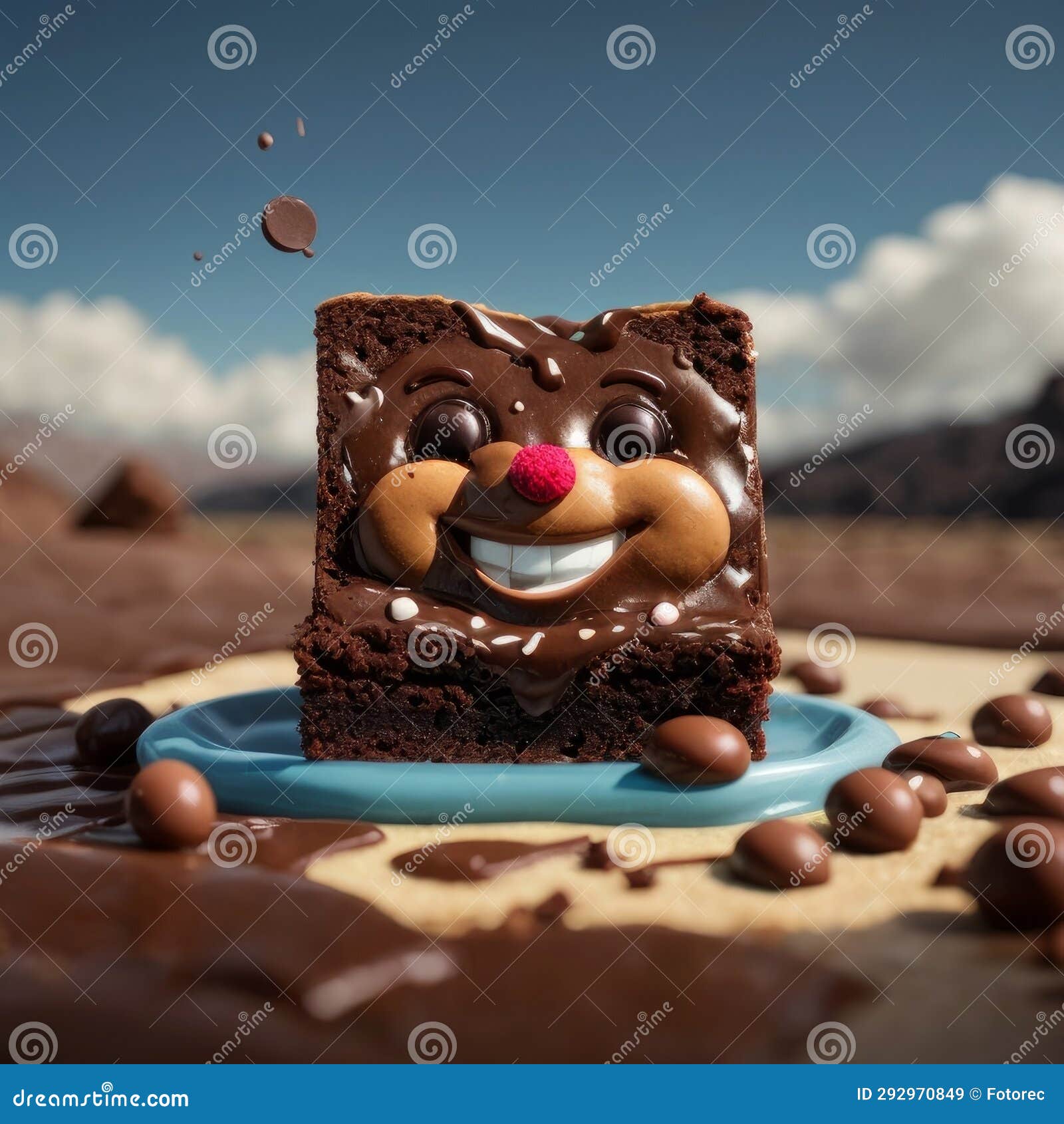 Close-up of a CGI-style Illustration of a Brownie with a Happy Face ...