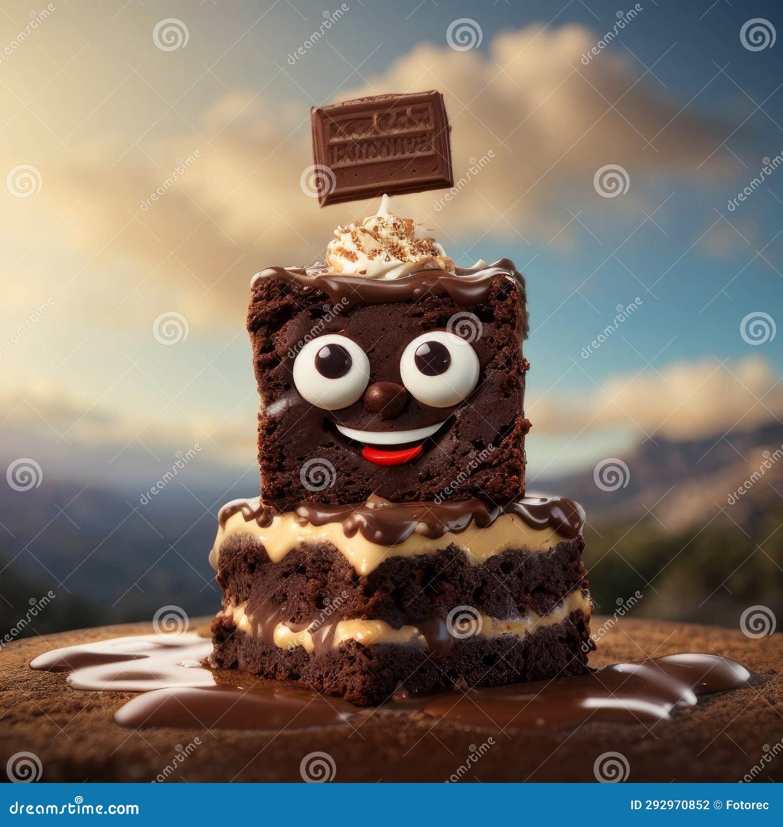 Close-up of a CGI-style Illustration of a Brownie with a Happy Face ...