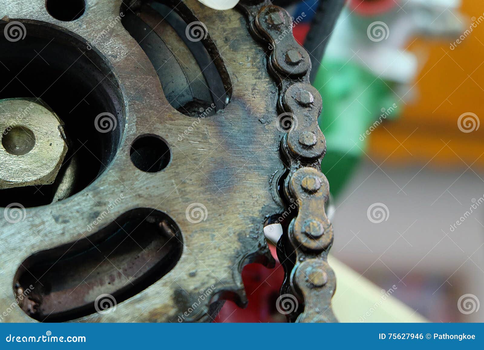Close Up Chain and Cogwheel in Machine System Stock Photo - Image of ...
