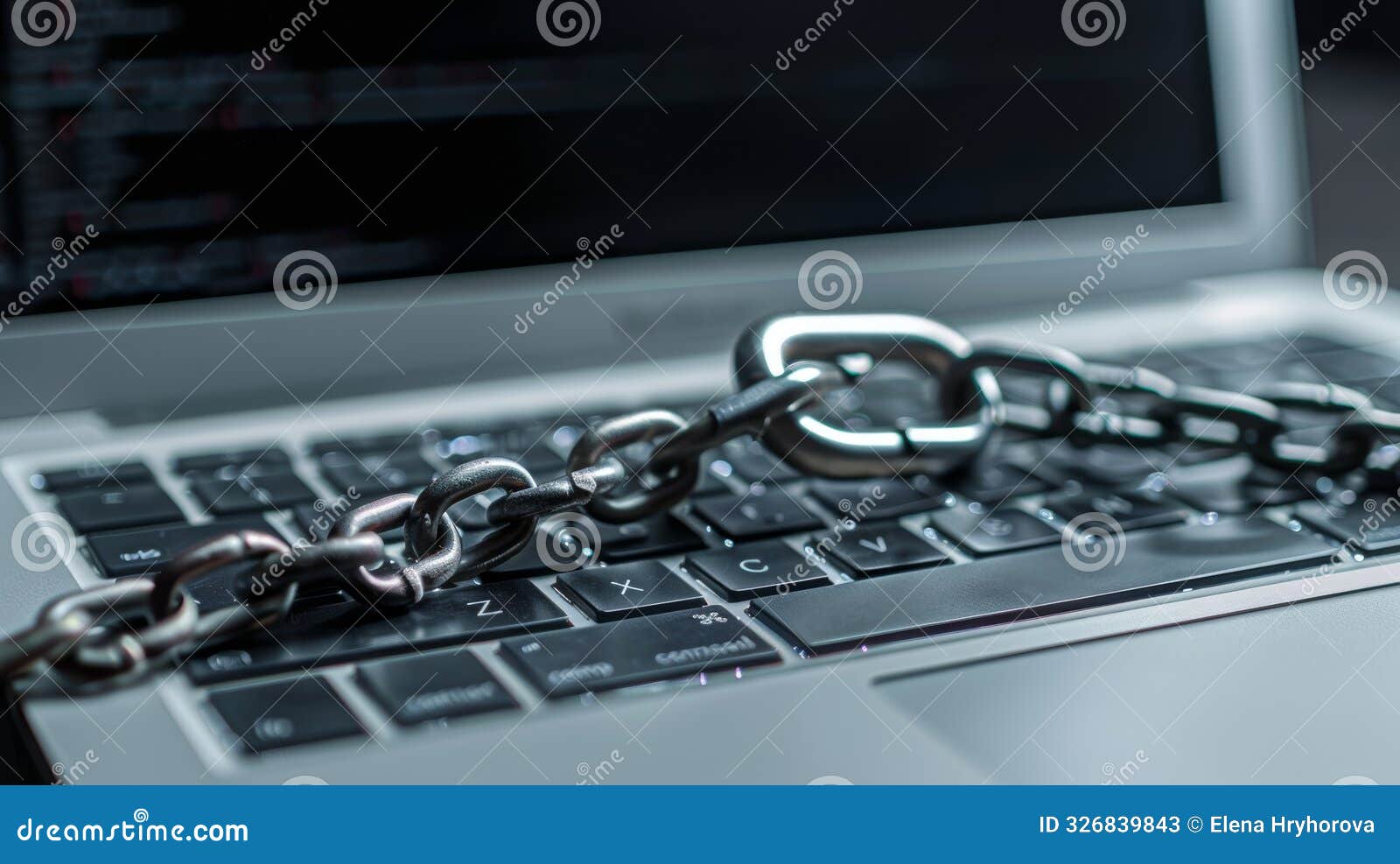 Close-up of a Chained Laptop, Symbolizing Information Security, Data ...