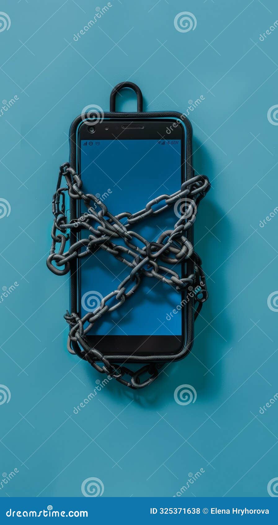 Close-up of a Chained Smartphone on a Dark Textured Surface ...