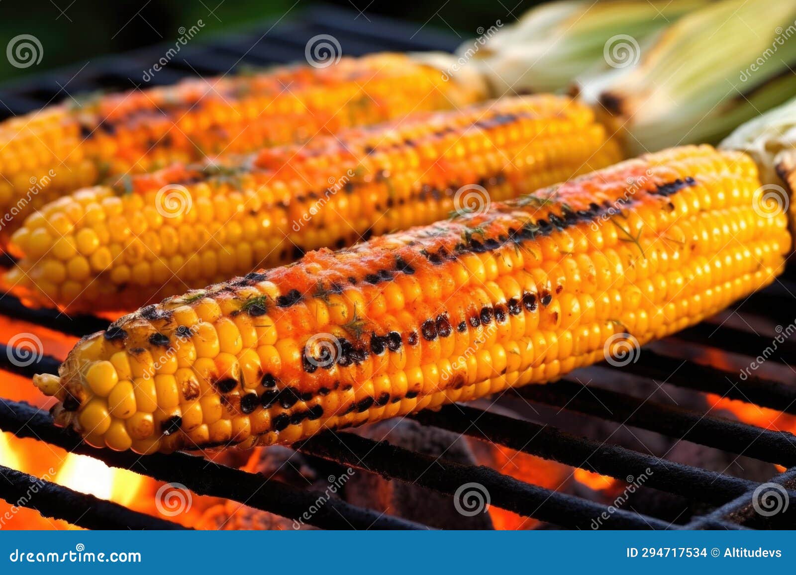 Close-up of Char-grilled Corn on the Cob Stock Photo - Image of ...