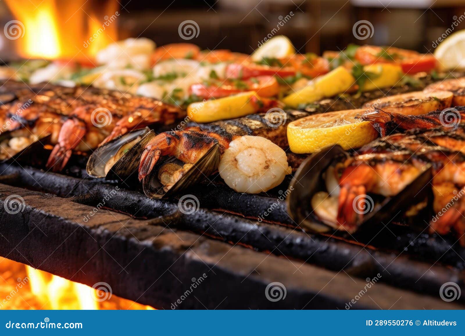 Close-up of Charred Seafood on Beachside Grill Stock Photo - Image of ...