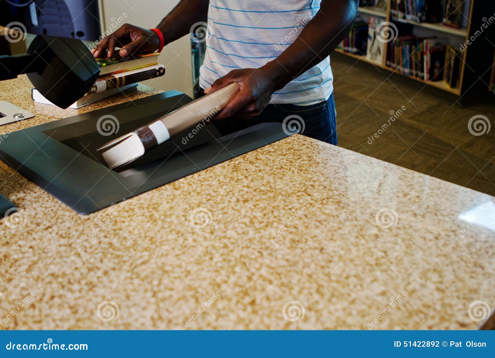 Close Up of Check Out at Library Stock Photo - Image of checking ...