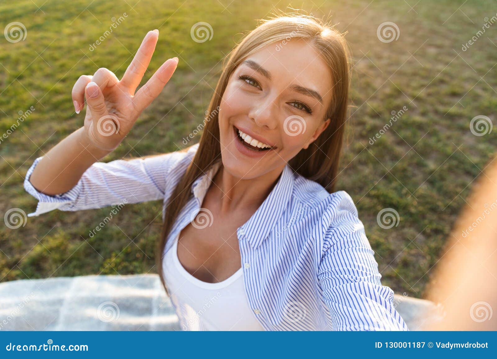 Close Up Of A Cheerful Young Woman Taking A Selfie Stock Image Image