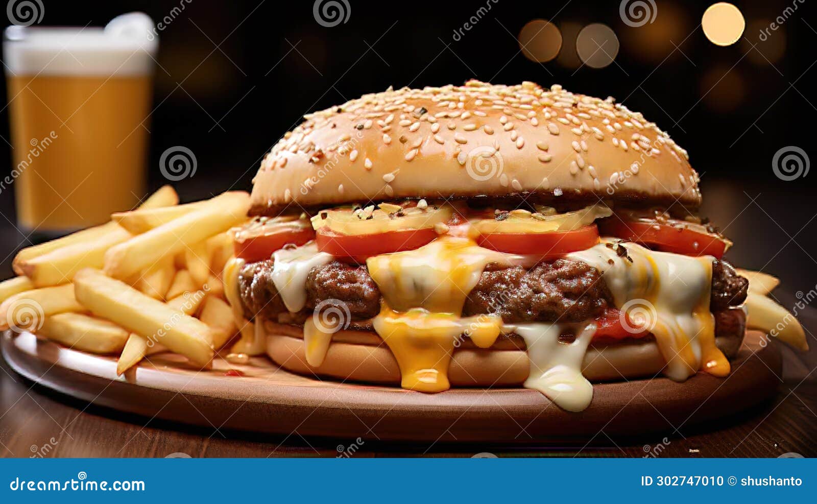 A Close-up of a Cheeseburger with Melted Cheese Dripping Down Stock ...