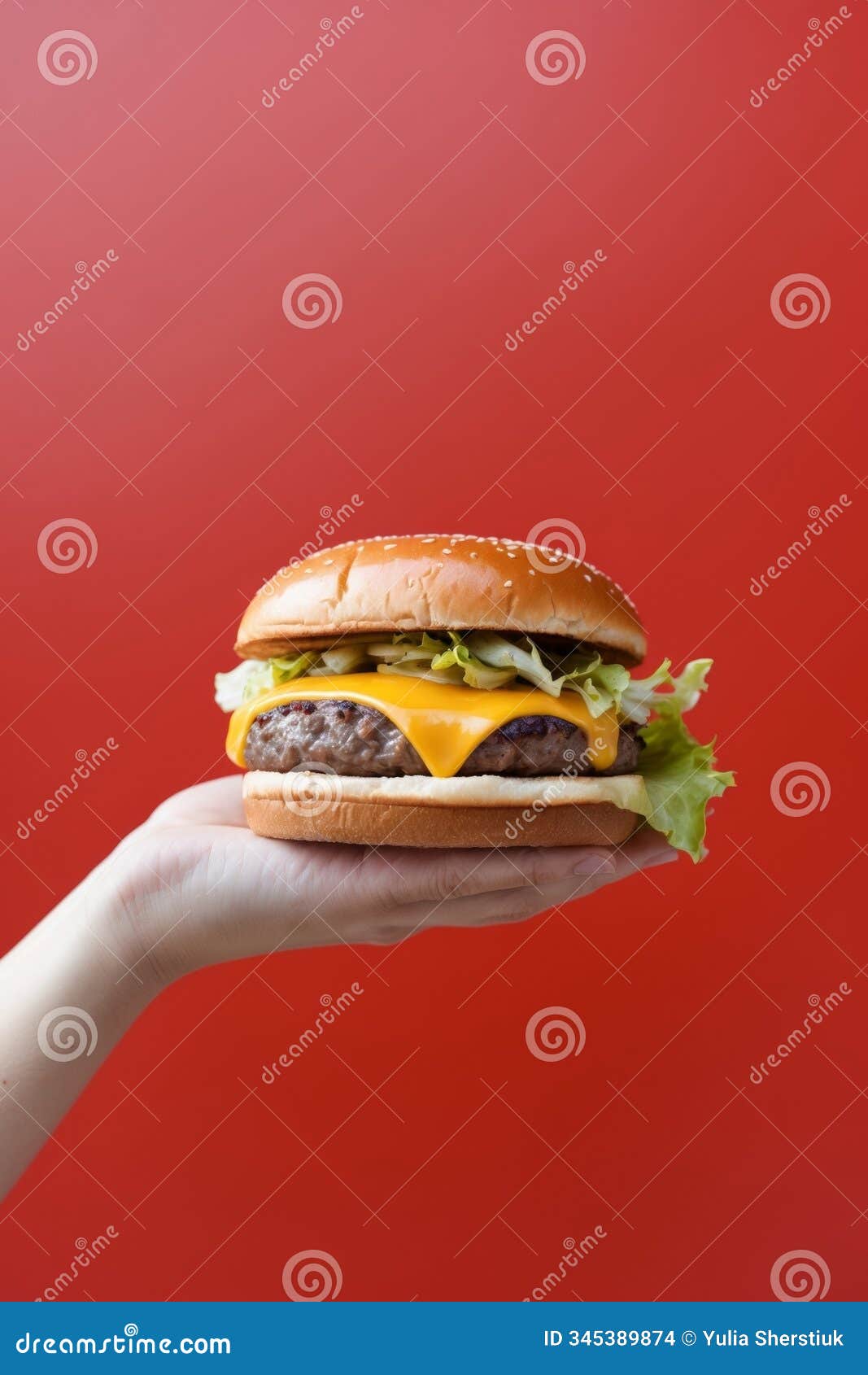 Close Up of Cheeseburger on Red Background. Stock Photo - Image of ...