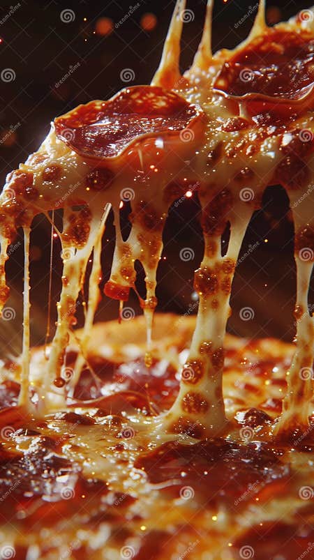 Close-up of Cheesy Pepperoni Pizza Slice Being Pulled Stock Image ...