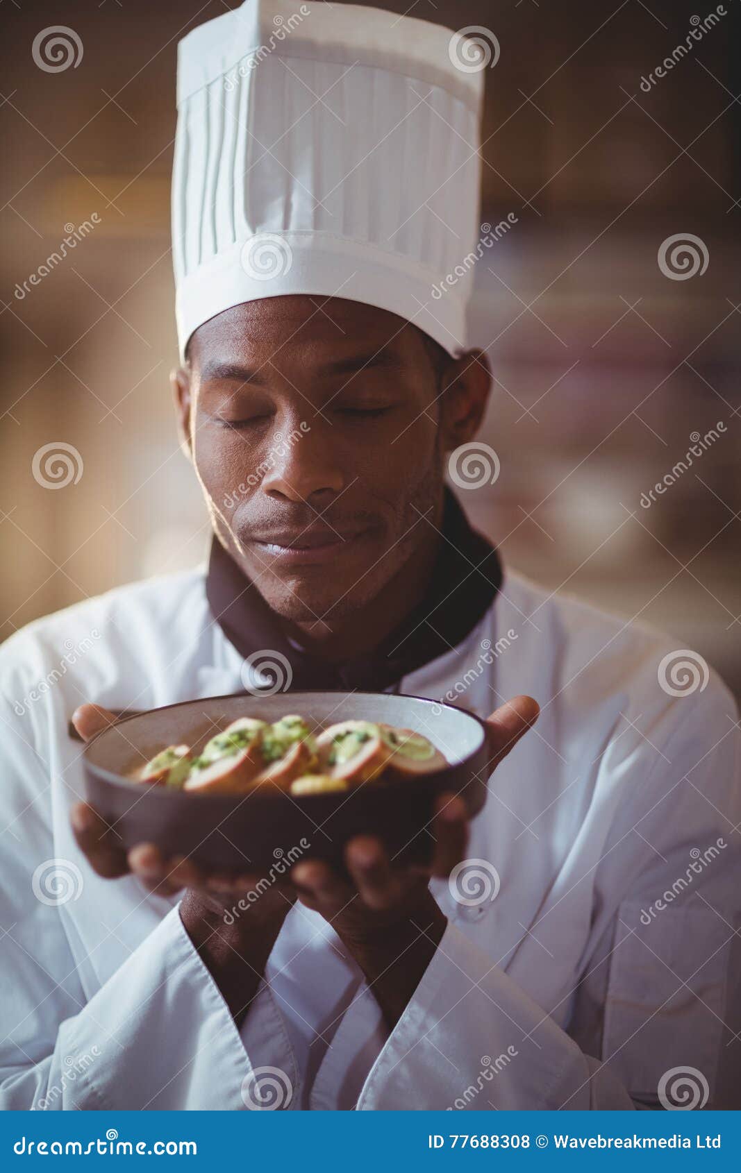 Close-up of Chef with Eyes Closed Smelling Food Stock Photo - Image of ...