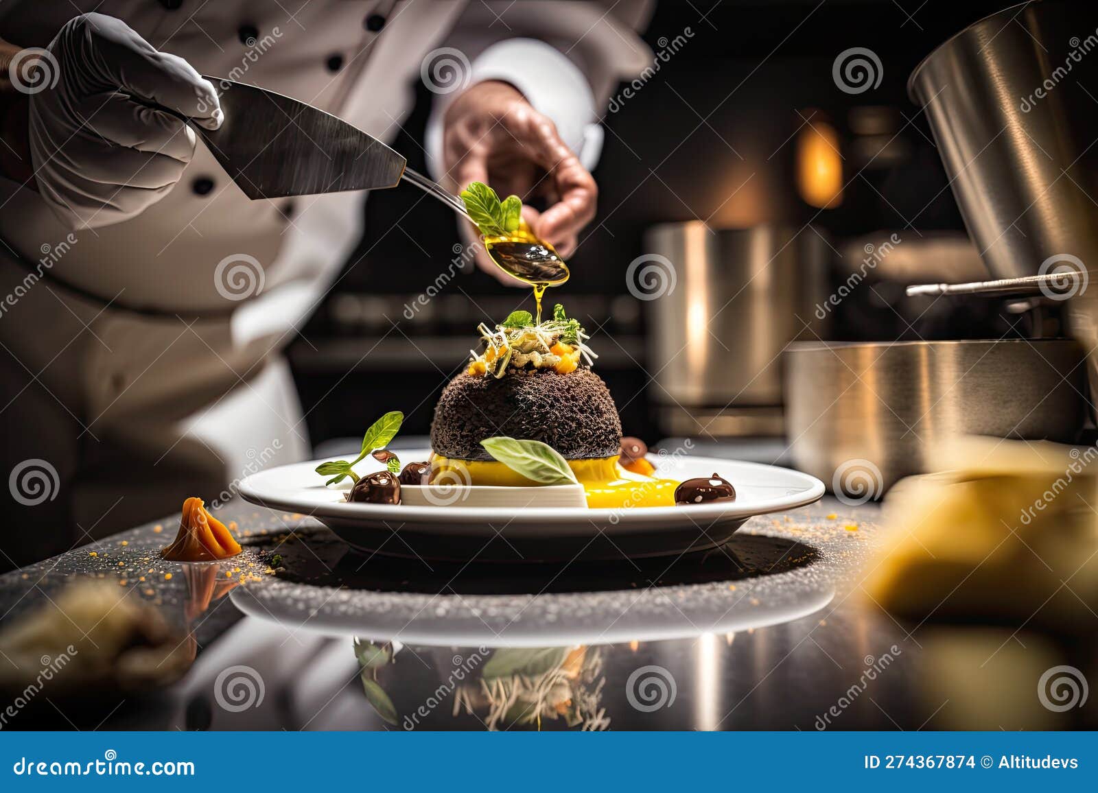 Close-up of Chefs& X27; Hands, Preparing Culinary Masterpiece in Sleek ...