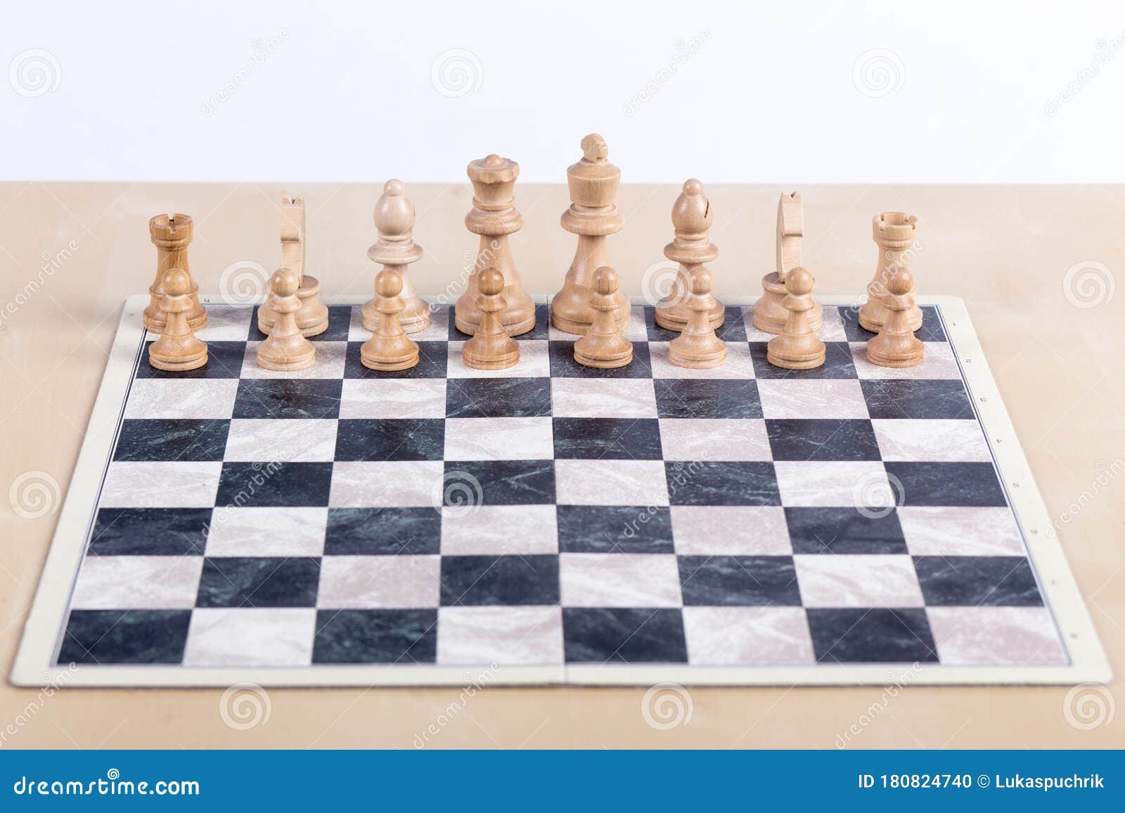 Close Up of Chess Board with All the White Pieces at Start Position ...