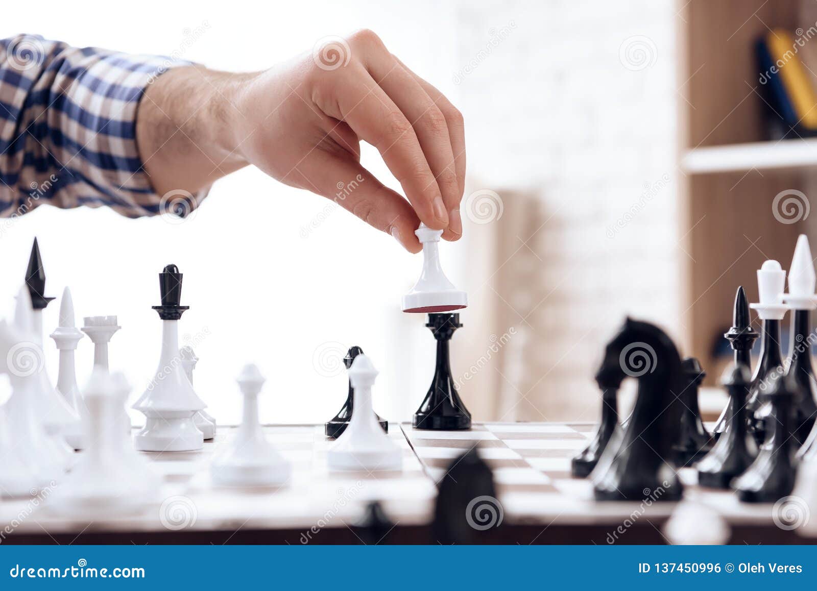 Close Up. Chess Player Walks with a Pawn Stock Photo - Image of ...