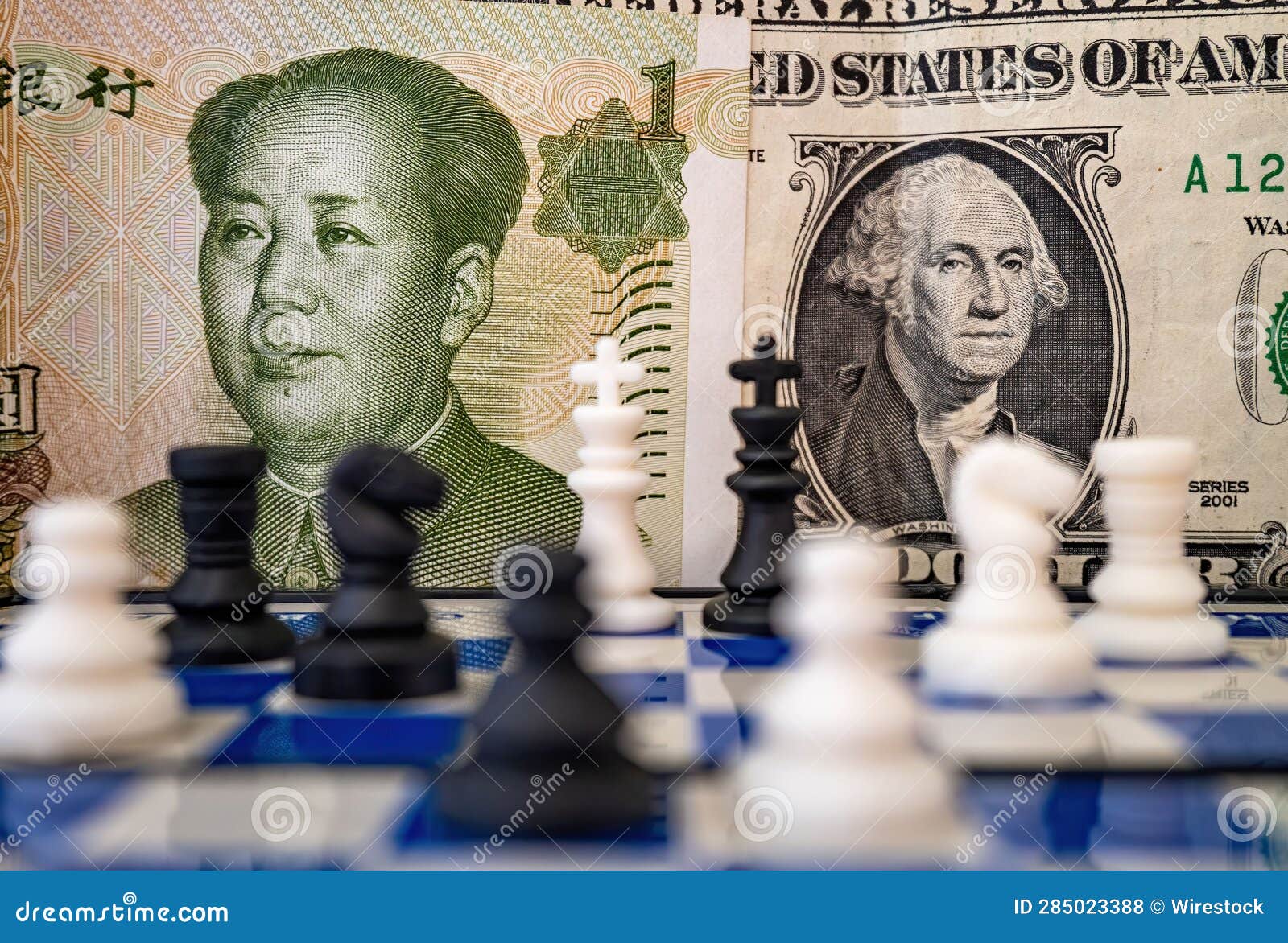 Close-up of a Chessboard with a US Dollar and Chinese Yuan Placed on it Stock Photo - Image of ...