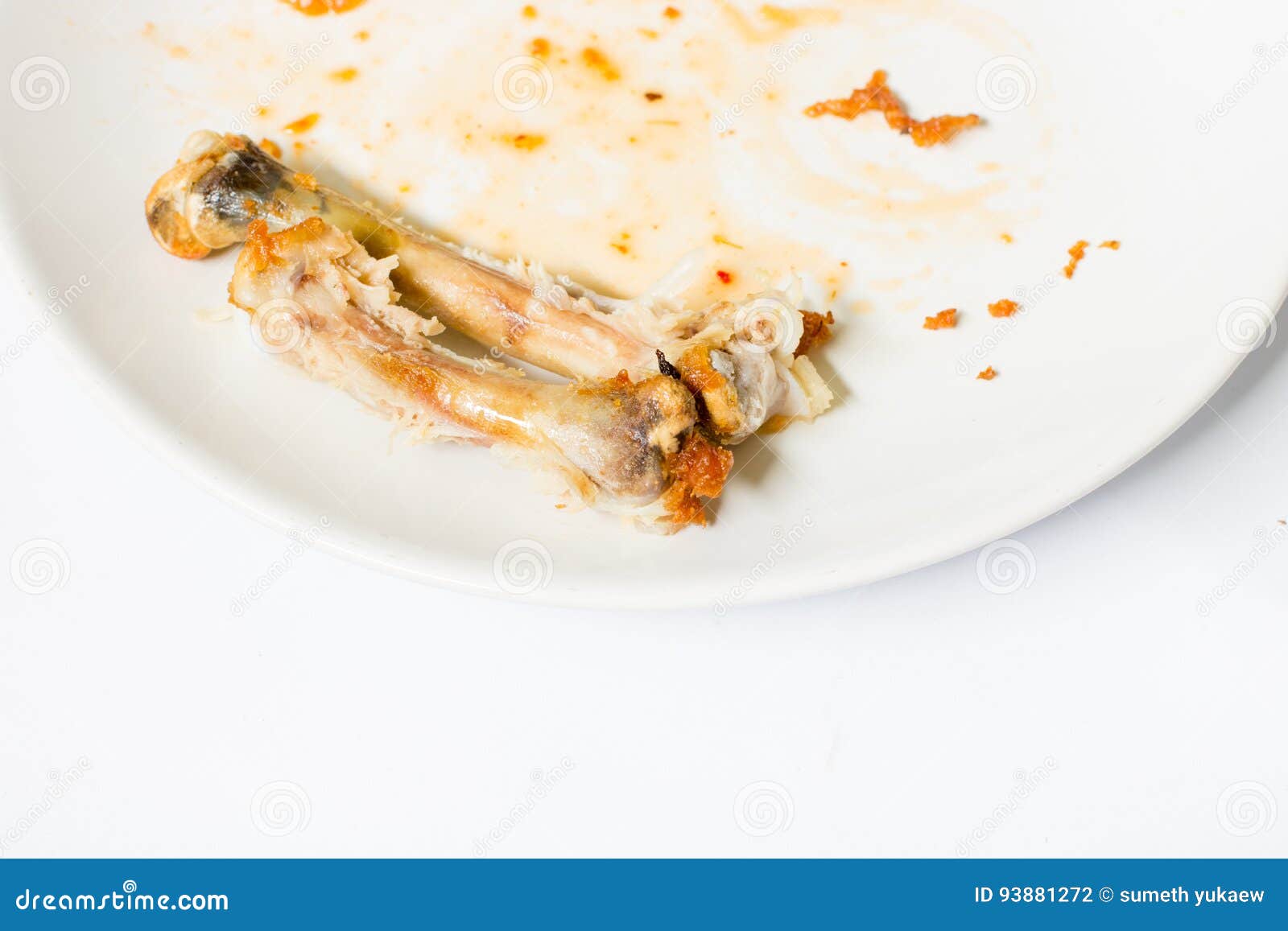 Close Up of Chicken Bone on the White Dish with with Waste Food Stock ...