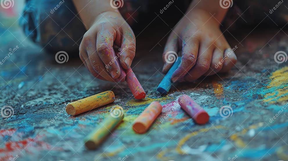 Close-up of a Child Drawing with Chalk. Selective Focus Stock Photo ...