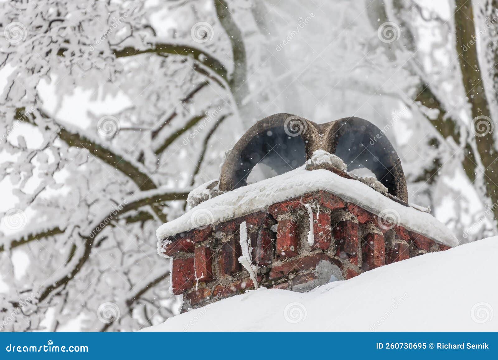 Close Up of a Chimney in Winter Stock Image - Image of symbol, cold ...