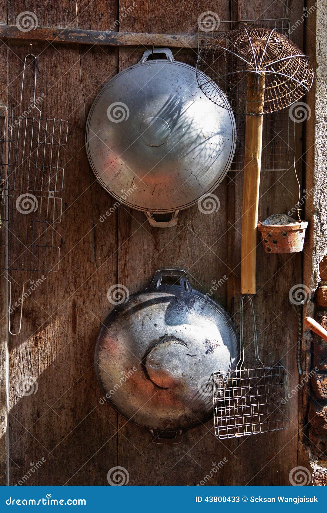 Close Up Chinese Pan on Wall Stock Image - Image of exterior, close ...