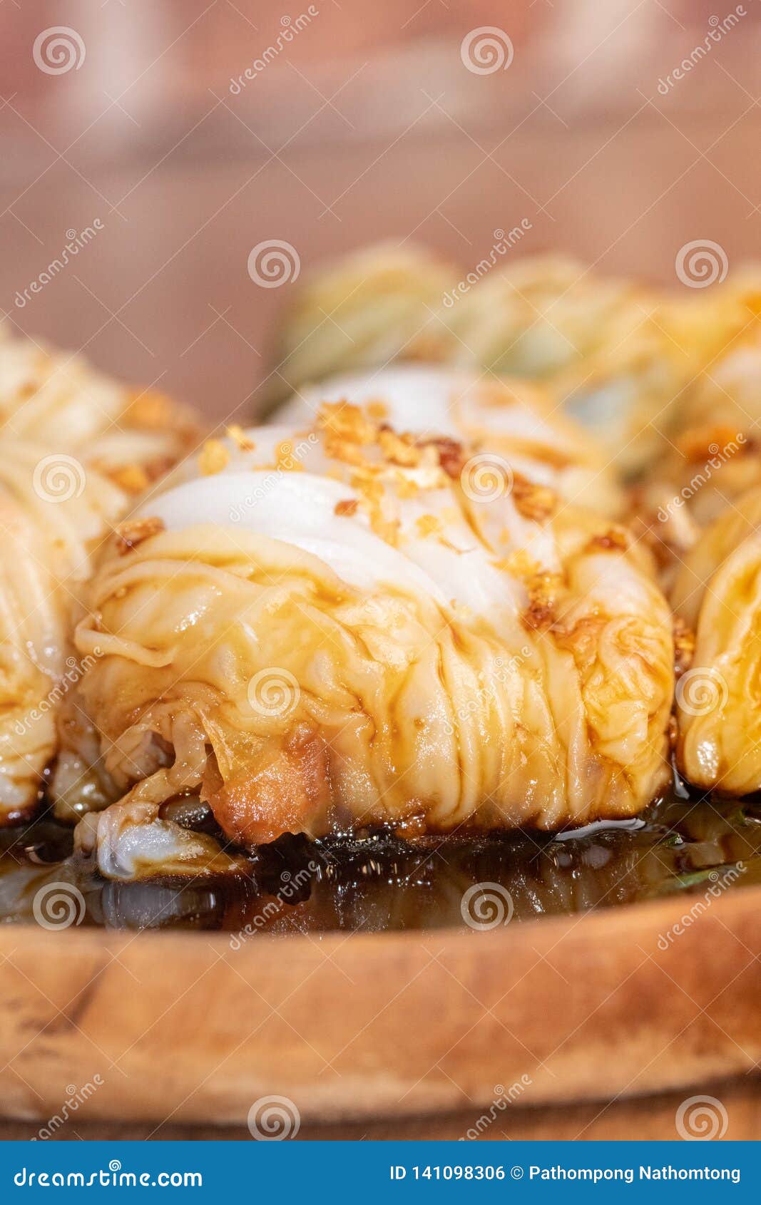 Chives Dumpling or Gui Chai in Thai with Sauce Stock Photo - Image of ...