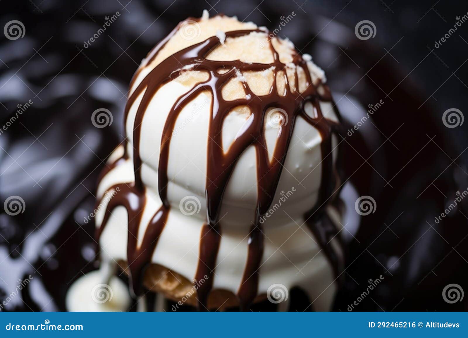 Close-up of a Chocolate Drip on a Vanilla Ice Cream Cone Stock Photo ...