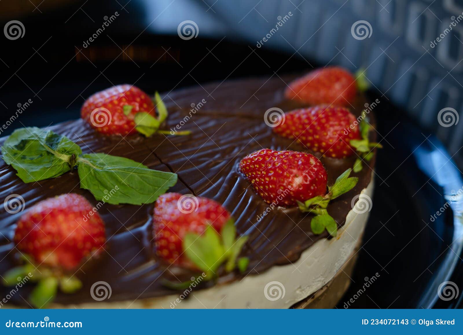 Close Up of Chopped Chocolate Cake with Strawberry Stock Image - Image ...
