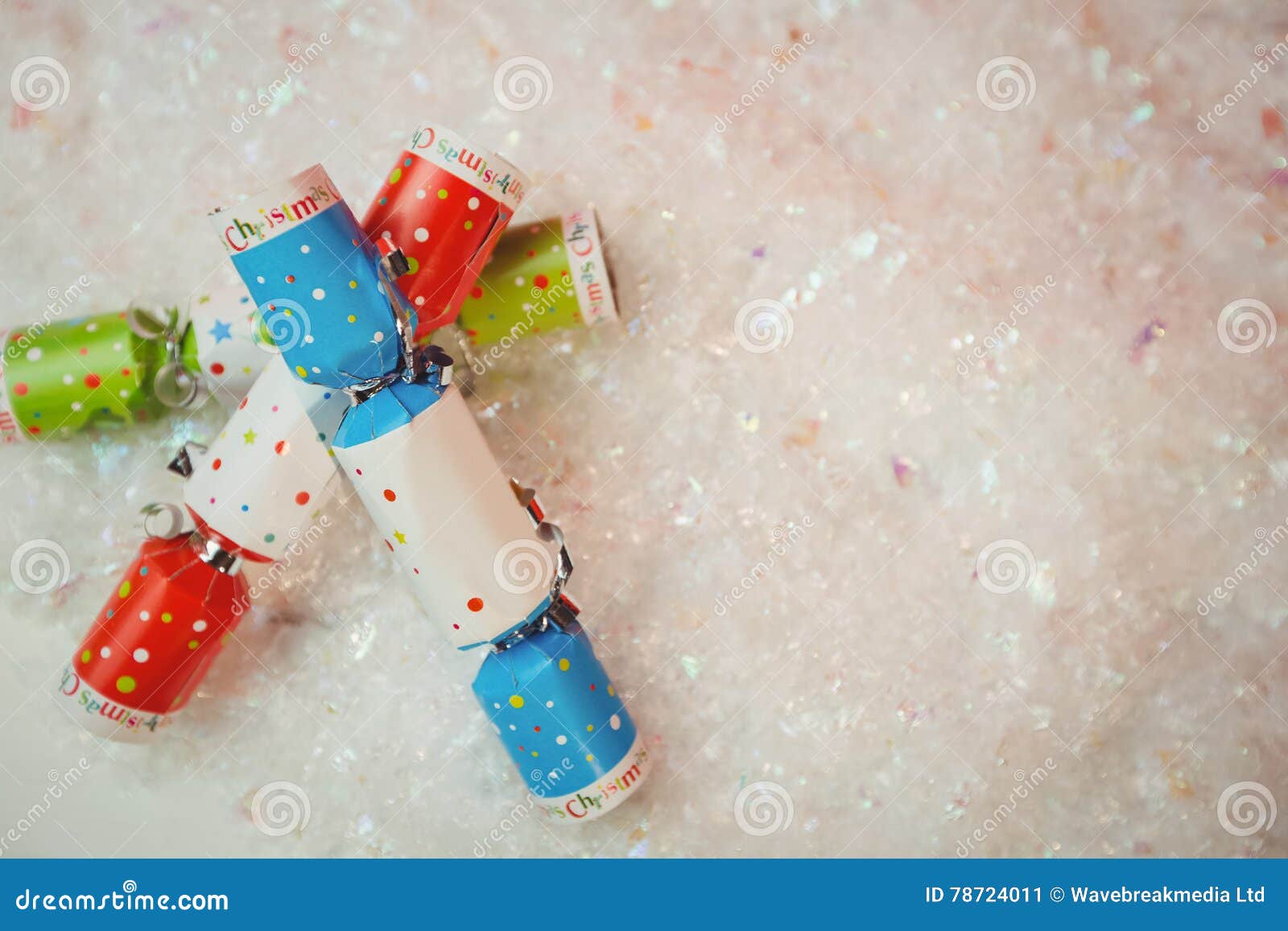 Close-up of Christmas Crackers on Snow Stock Image - Image of bonbons ...