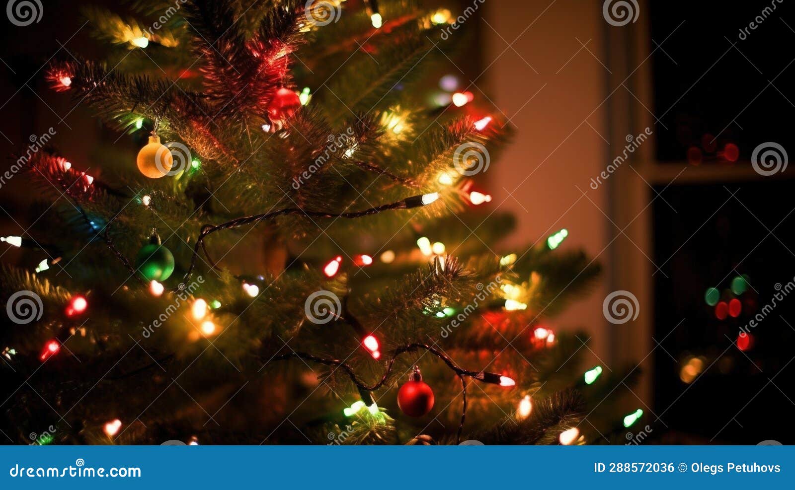 A Close Up of a Christmas Tree with Lights on it Stock Illustration ...