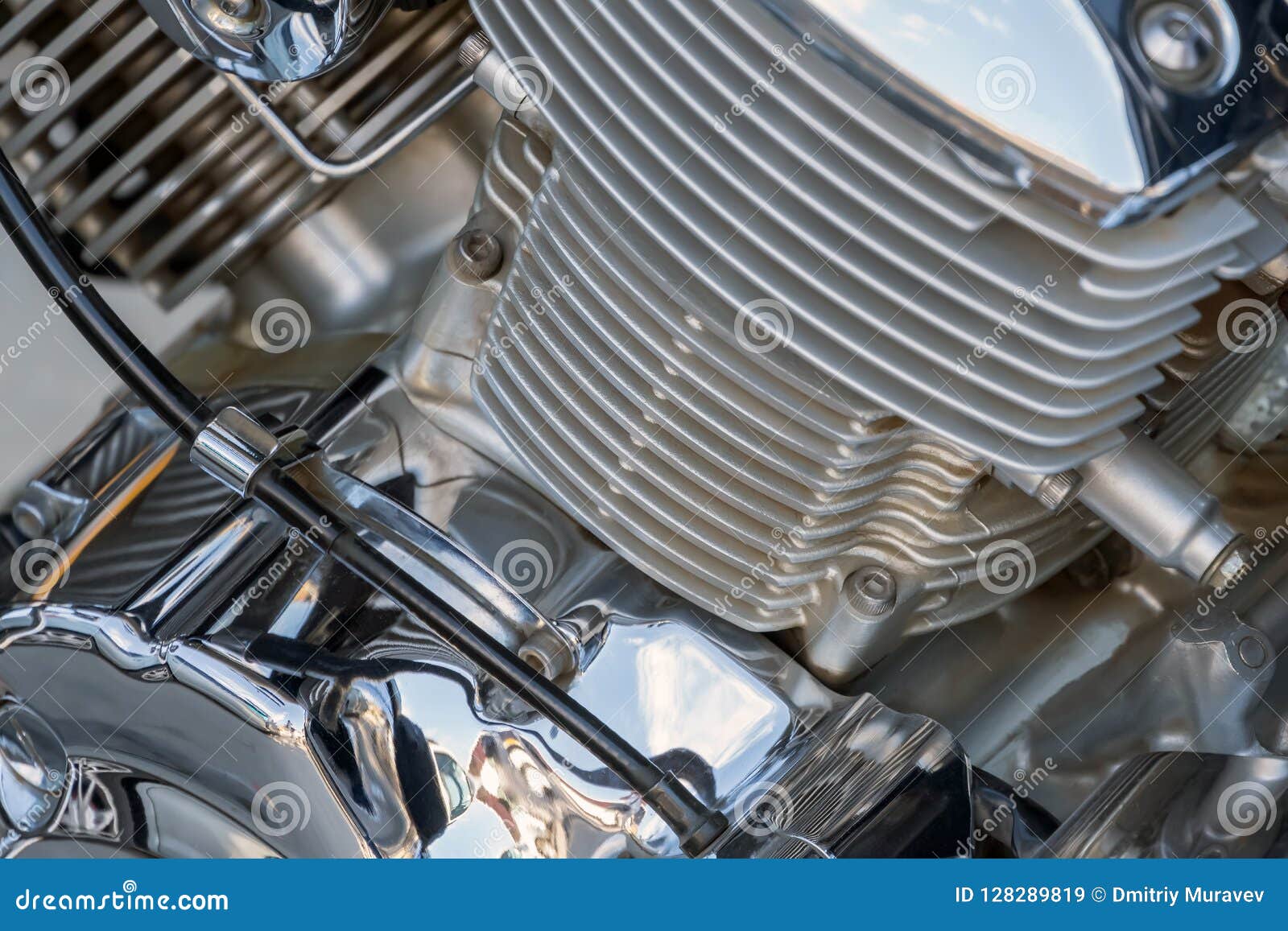 Close-up of a Chromium-plated Powerfull Motorcycle Engine Stock Image ...