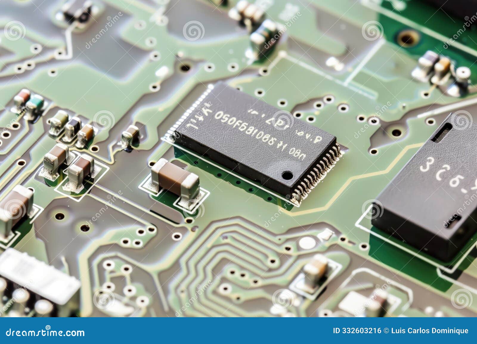 A Close Up of a Circuit Board with a Chip on it Stock Illustration ...