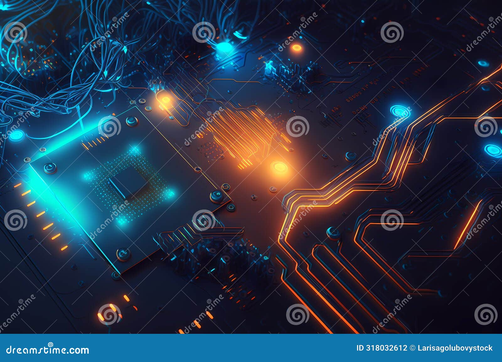 Close-up Circuit Board with Glowing Lights. Computer Technology. Stock ...