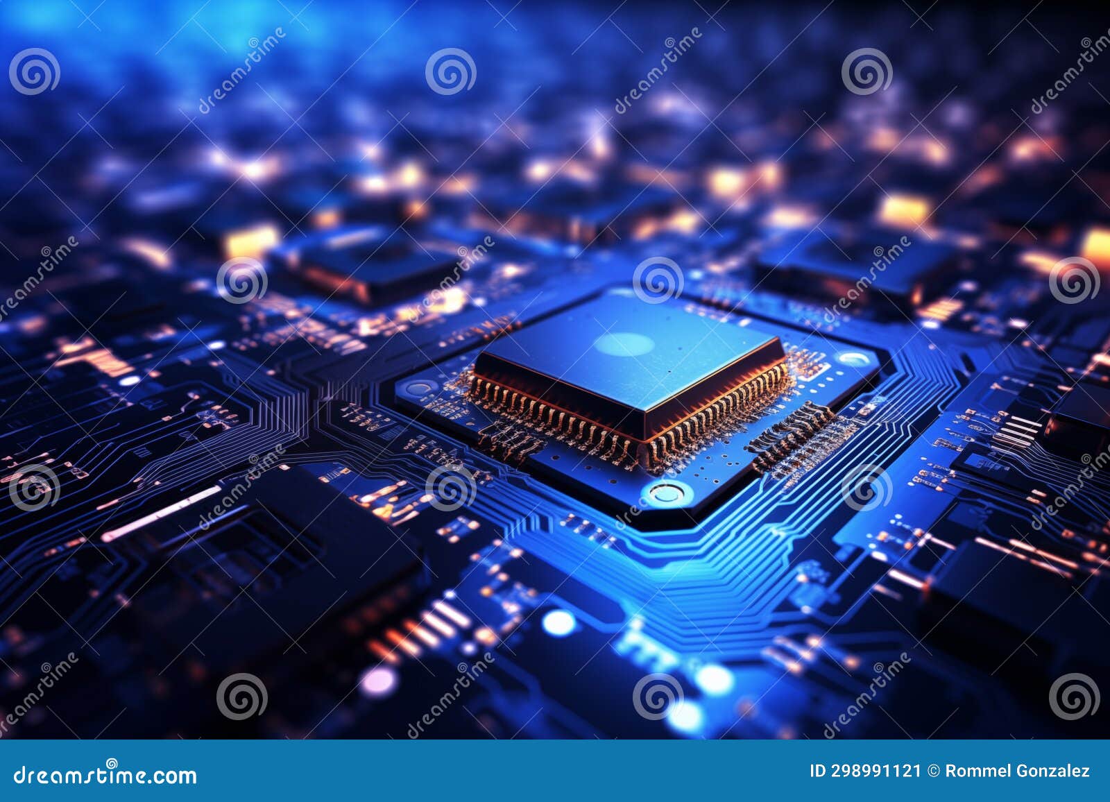 Close Up of Circuit Board Interior of a Computer with Neon Lights in ...