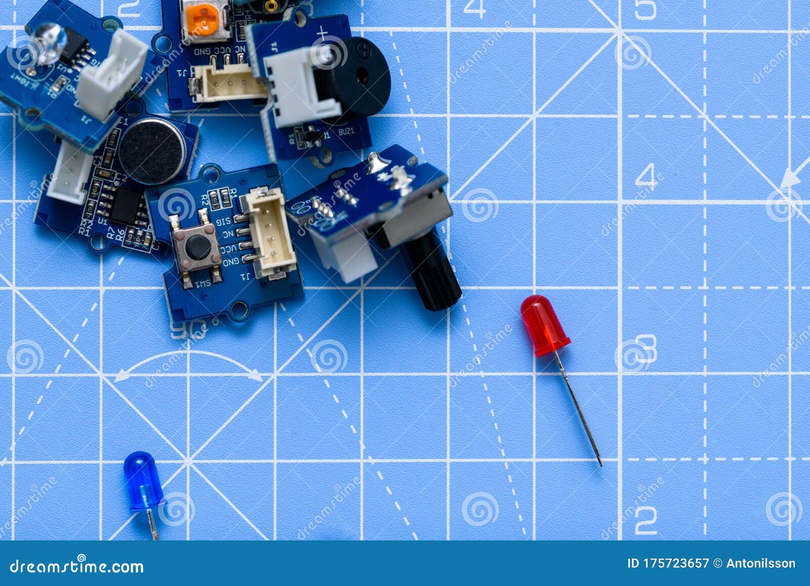 Close-up of Circuit-boards and Red and Blue Led Electrical Components ...