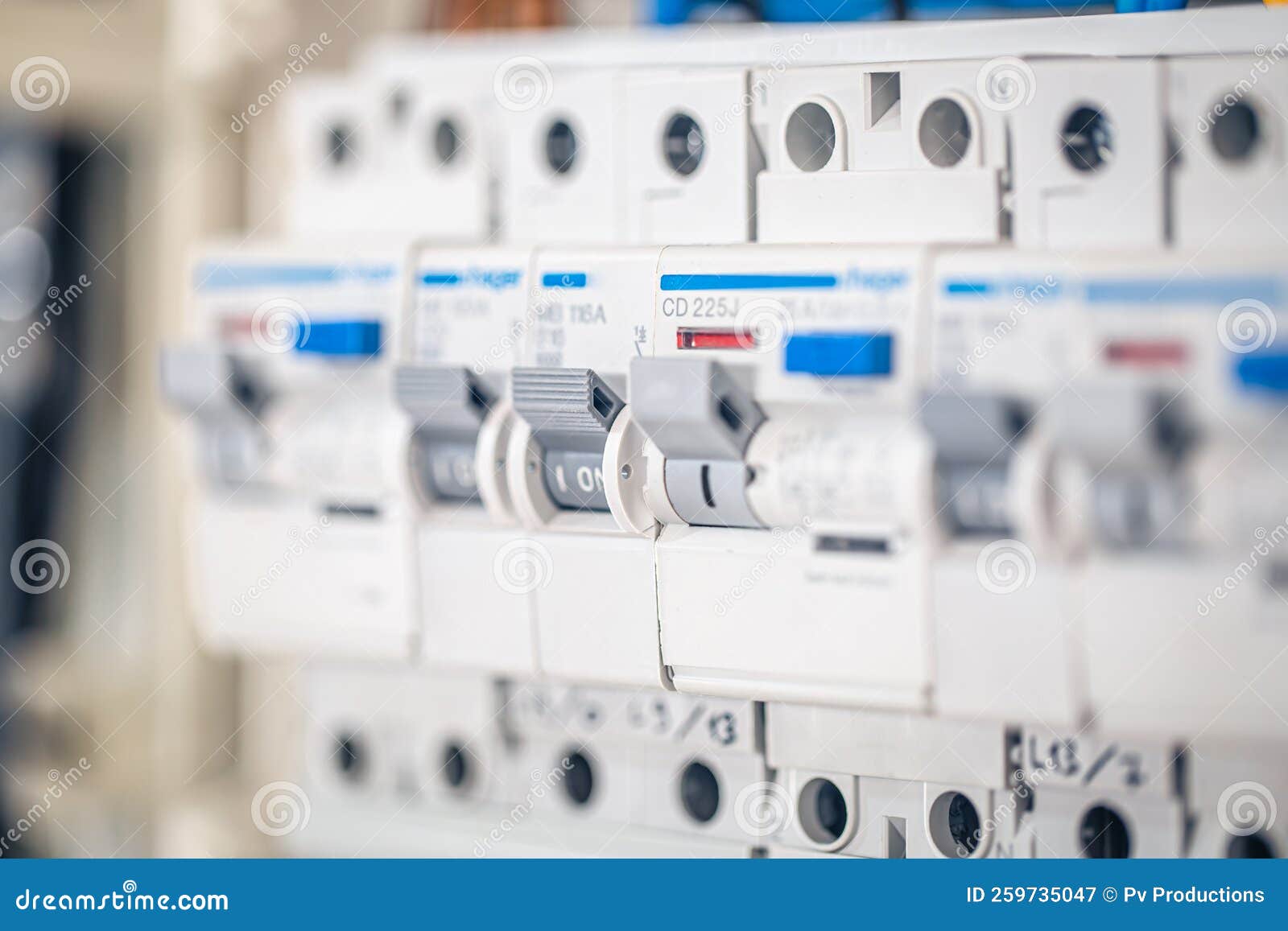 Close Up Circuit Breakers and Wire in Control Panel. Stock Image ...