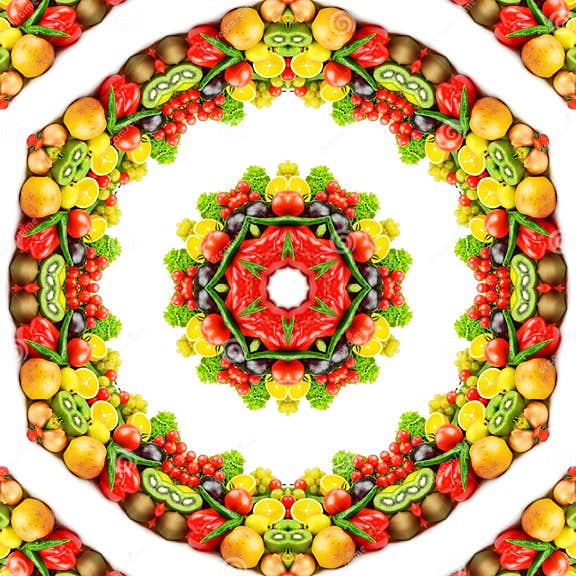 A Close Up of a Circular Pattern of Fruits and Vegetables. Stock ...