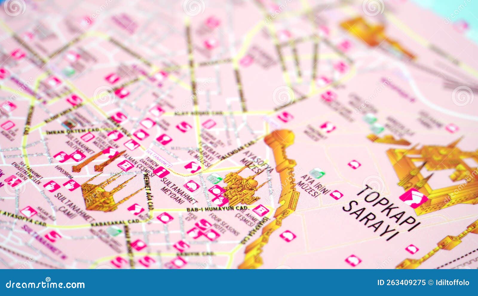 Close-up City Map of Istanbul in Turkish Language Stock Image - Image ...
