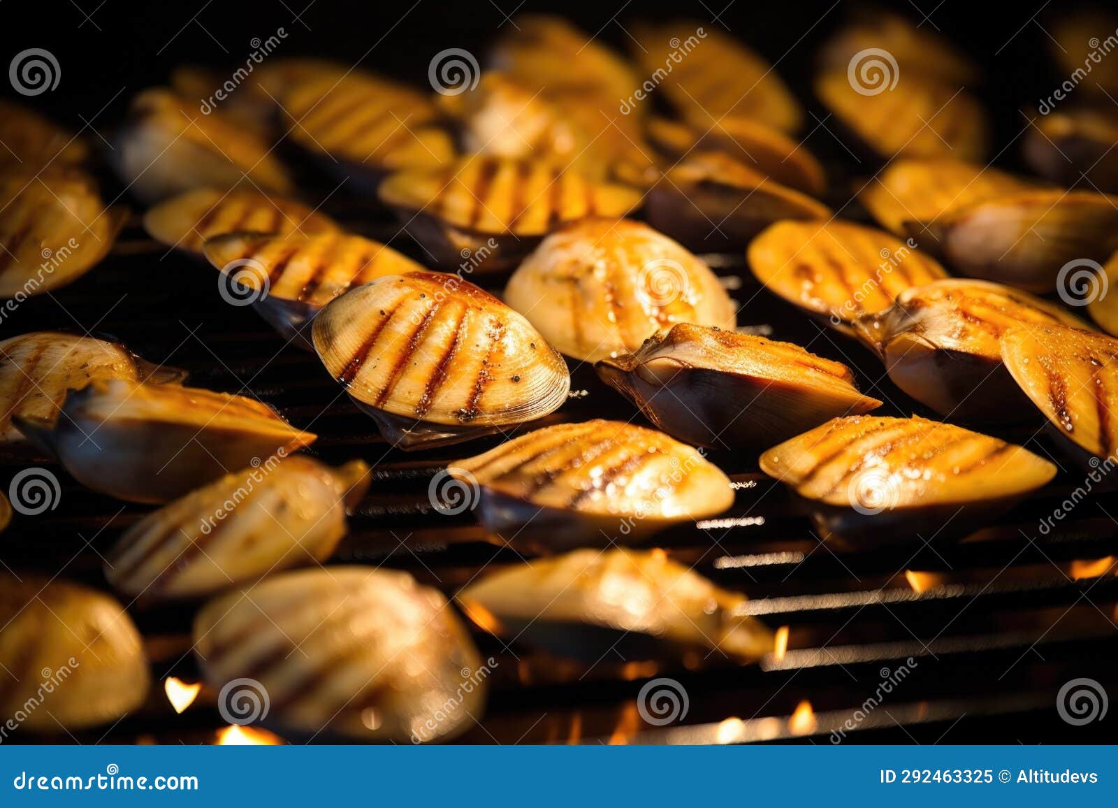 Close-up of Clams Shell Patterns Under Grill Light Stock Illustration ...