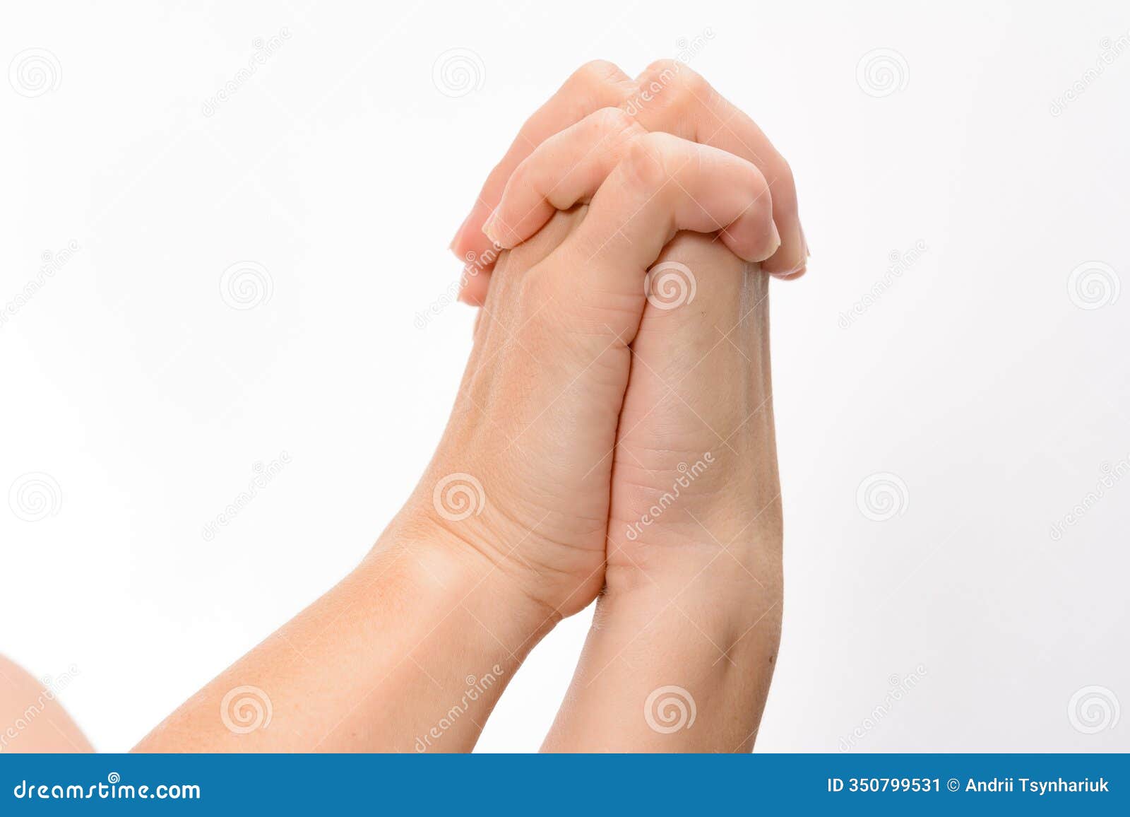 Close-up of Clasped Hands Against a White Background. Stock Image ...
