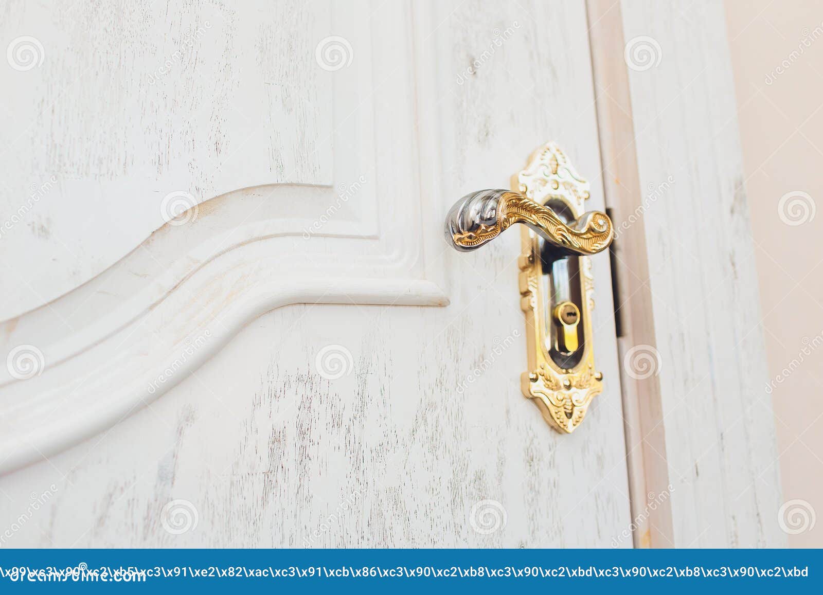 Close Up of Classic Golden Door Handle on White Door. Stock Image ...